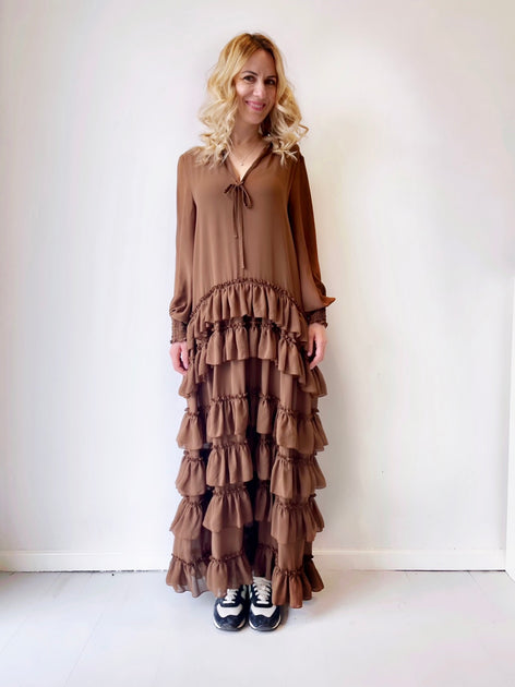 Freya maxi dress Dusty Brown – Naledi Copenhagen Official Online Store
